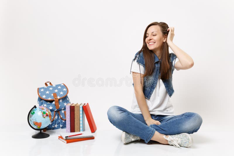 Portrait of Young Happy Pretty Woman Student with Closed Eyes ... Portrait of Young Happy Pretty Woman Student with Closed Eyes ...
