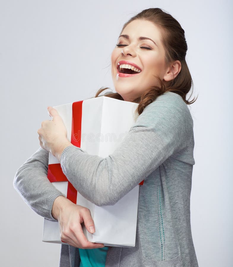 Portrait of Young Happy Smiling Woman Hold Gift Box. Smiling Gir Stock ... Portrait of Young Happy Smiling Woman Hold Gift Box. Smiling Gir Stock ...