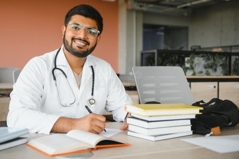 Portrait of a Young Indian Doctor Student Studying Stock Image - Image ...