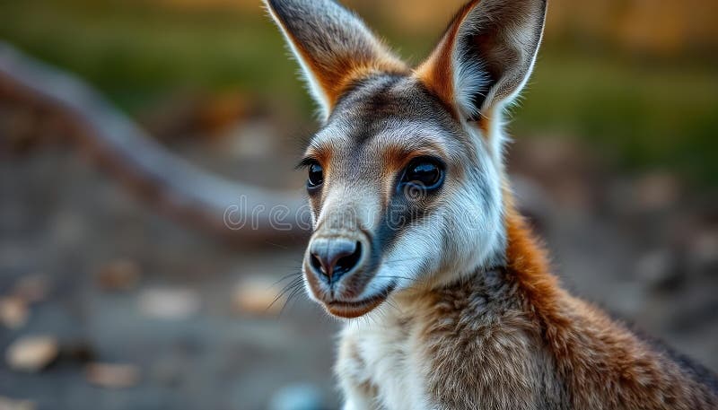 Portrait of a Young Kangaroo with Big Ears and Inquisitive Look Against ...