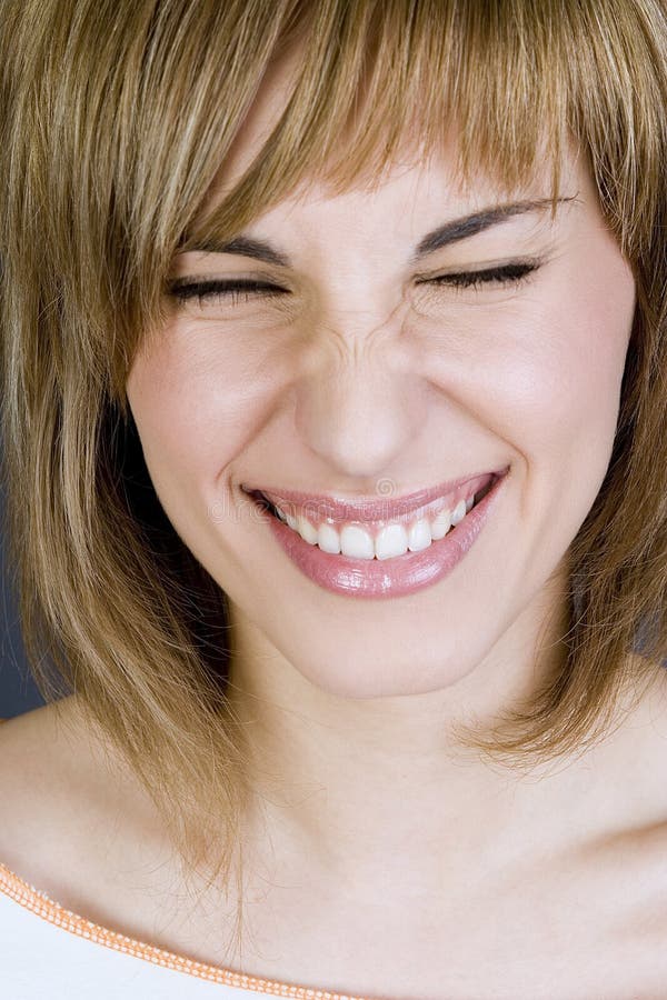 Portrait of Young Laughing Woman Stock Image - Image of blond ...