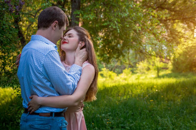 Portrait of Young Love Couple in the Forest Stock Image - Image of ...