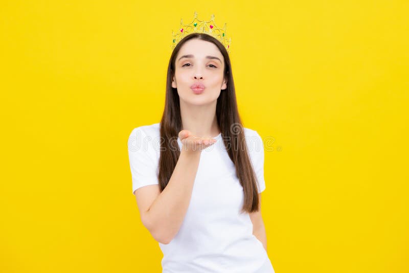 Portrait of Young Lovely Expression Woman in Crown, Isolated Studio ...