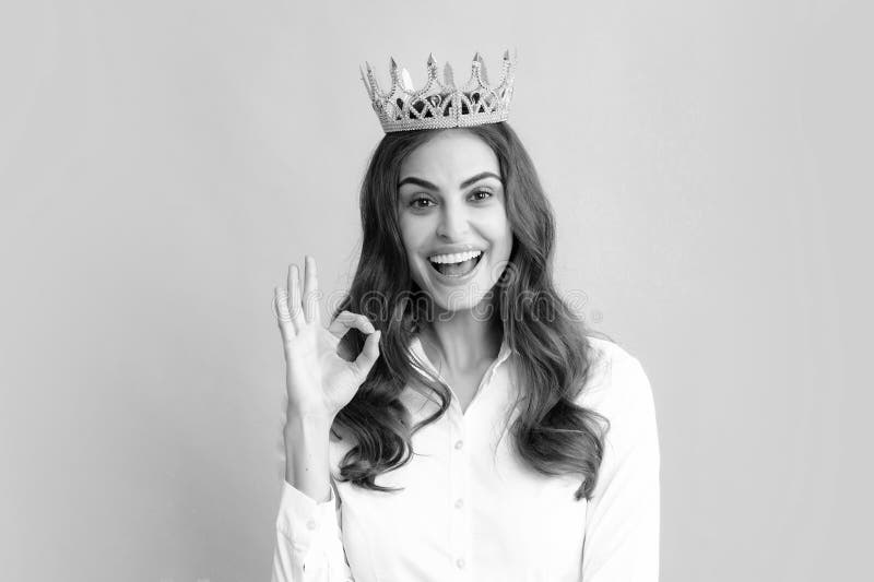 Portrait of Young Lovely Expression Woman in Crown, Isolated Studio ...