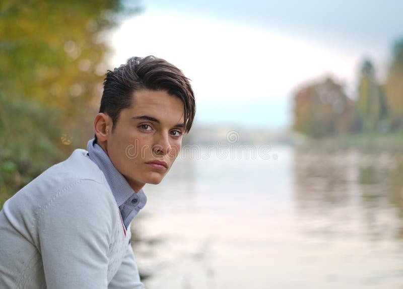 Portrait of Young Male Model on River Stock Image - Image of alone ...