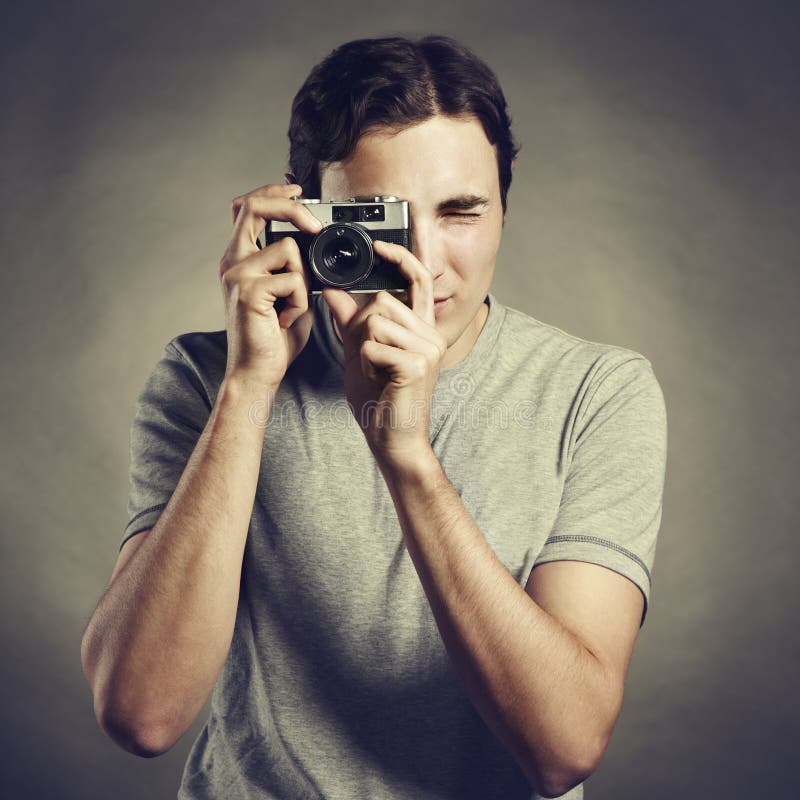 Portrait of Young Male Photographer with a Camera Stock Image - Image ...