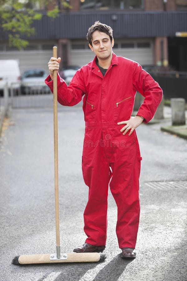 Portrait of Young Male Street Sweeper Stock Photo - Image of confident ...