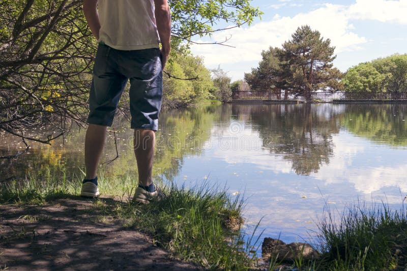 Portrait of Young Man Back on the Lake Stock Image - Image of person ...