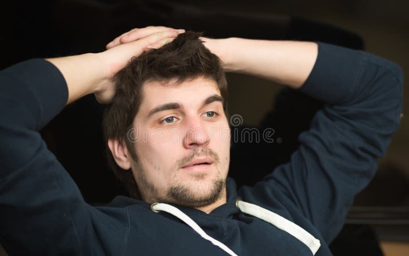 Portrait of a Young Man with Black Wavy Hair Stock Photo - Image of ...
