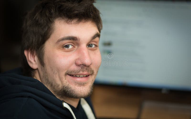 Portrait of a Young Man with Black Wavy Hair Stock Image - Image of ...