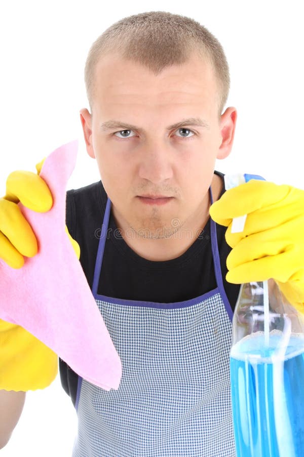 Portrait of Young Man with Cleaning Supplies Stock Photo - Image of ...