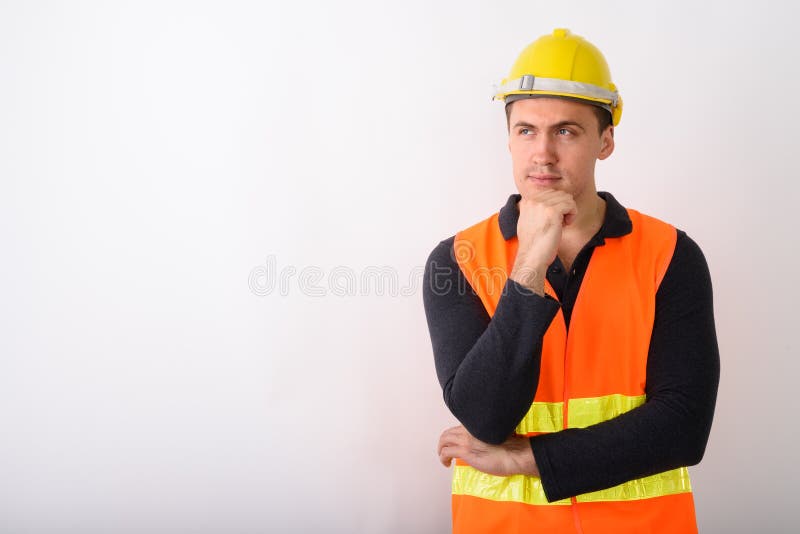 Portrait of Young Man Construction Worker Standing Stock Photo - Image ...