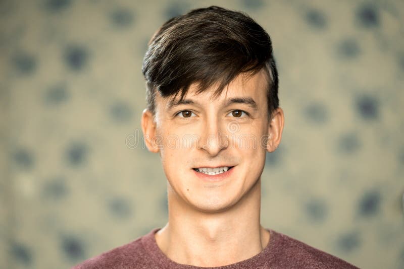Portrait of a Young Man with Dark Hair with a Smile. Horizontal Frame ...