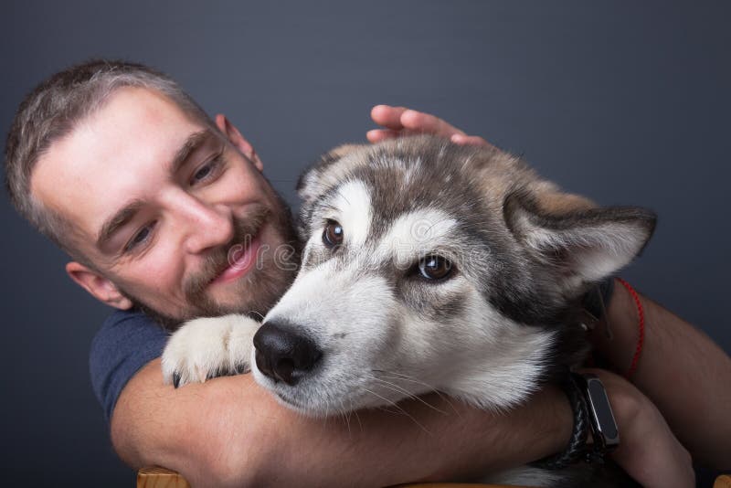 Portrait of a Young Man with a Dog Stock Photo - Image of male ...