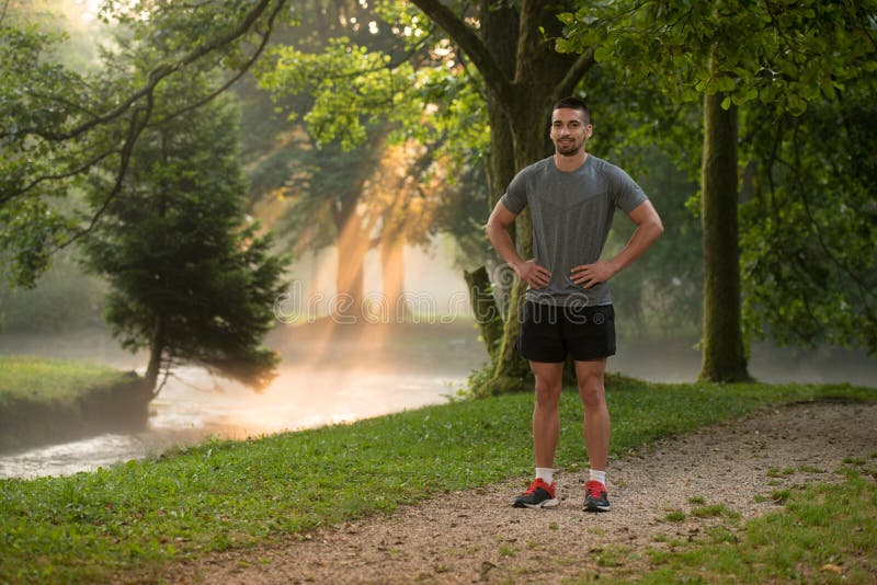 Portrait of Young Man Doing Outdoor Activity Running Stock Image ...