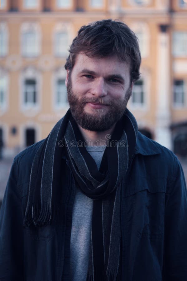 Portrait of Young Man in European City. Stock Image - Image of ...