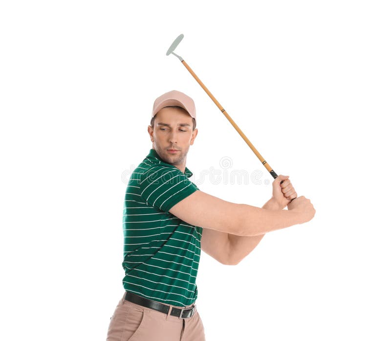 Portrait of Young Man with Golf Club Isolated Stock Image - Image of ...