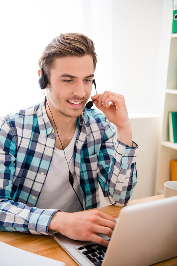 Portrait of Man in Headphones Working in Call Center Stock Image ...