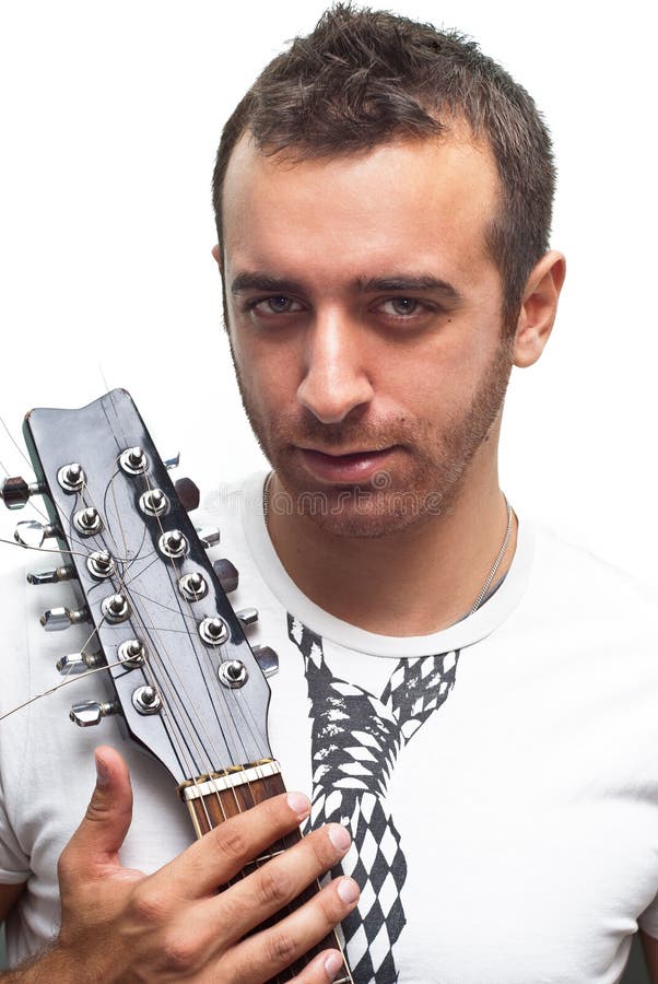 Portrait from a Young Man with His Guitar Stock Image - Image of melody ...