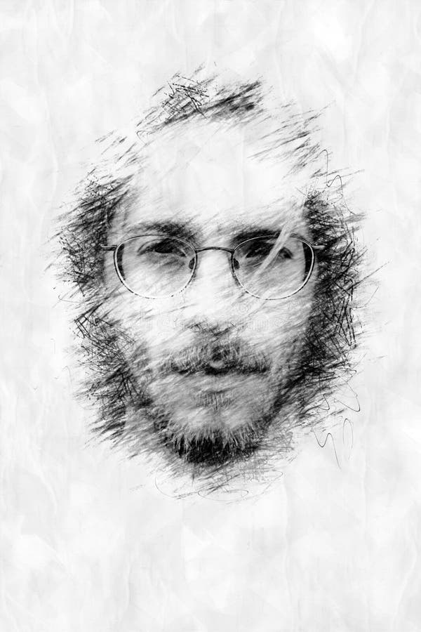 Portrait of Young Man in Pencil Drawing Style Stock Illustration ...