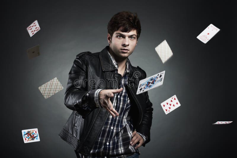 Portrait of the Young Man Playing Cards Stock Photo - Image of dress ...