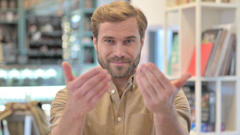 Young Man Inviting Talented People To Come and Join Stock Image - Image ...