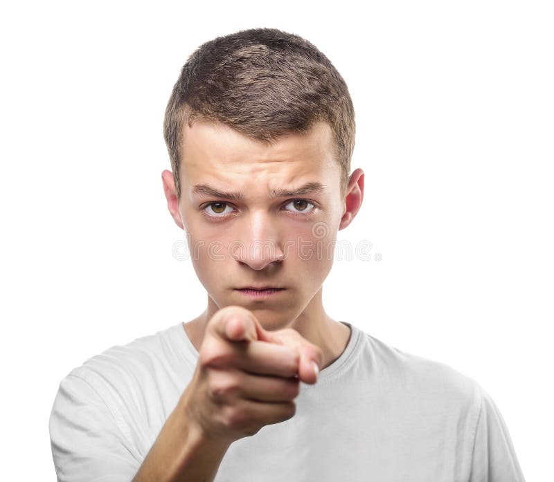 Portrait of Young Man Pointing at You Stock Photo - Image of head ...