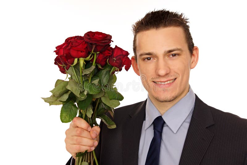 Portrait Young Man with Roses Stock Photo - Image of hand, plant: 34771580