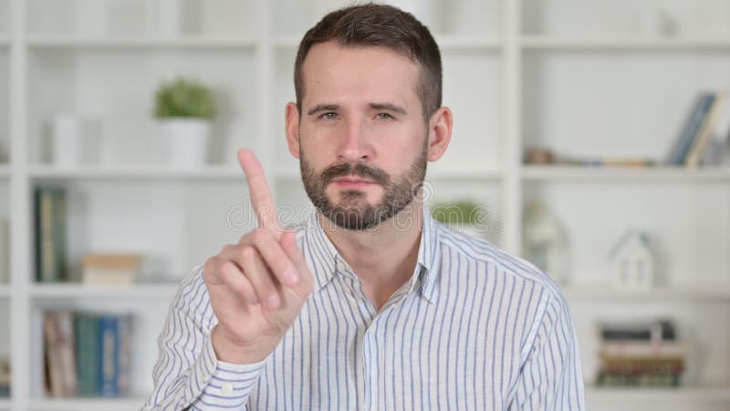 Portrait of Young Man Saying No with Finger Sign Stock Image - Image of ...