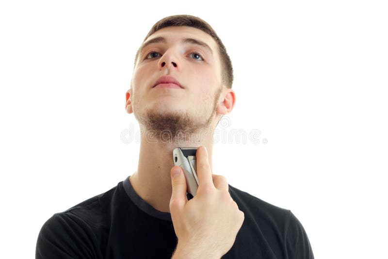 Portrait of Young Man Shaving His Beard Stock Image - Image of ...