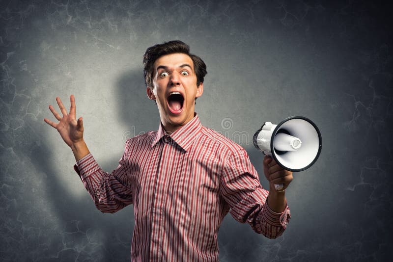 Portrait of a Young Man Shouting Using Megaphone Stock Image - Image of ...