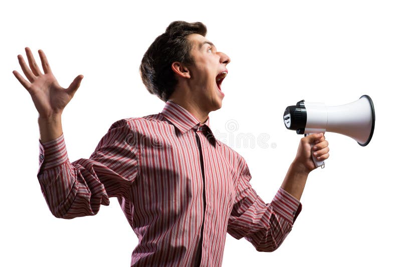 Portrait of a Young Man Shouting Using Megaphone Stock Photo - Image of ...