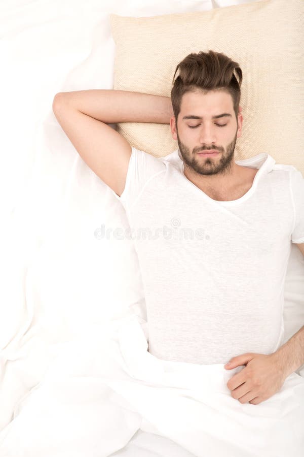 Portrait of Young Man Sleeping Stock Photo - Image of bedroom ...