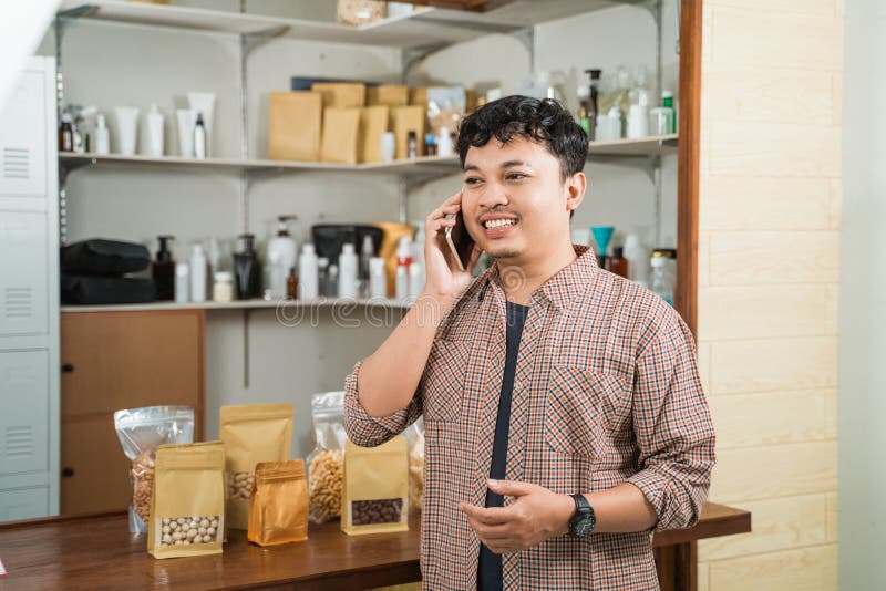 Portrait Young Man Taking Orders Product Stock Photo - Image of ...