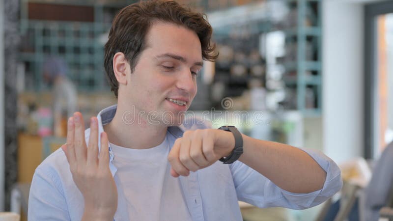 Portrait of Man Talking on Smart Watch Stock Image - Image of time ...