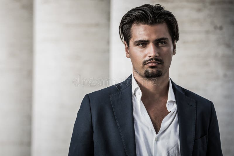 Handsome Young Italian Man Portrait Stylish Hair Male Hairstyle Stock
