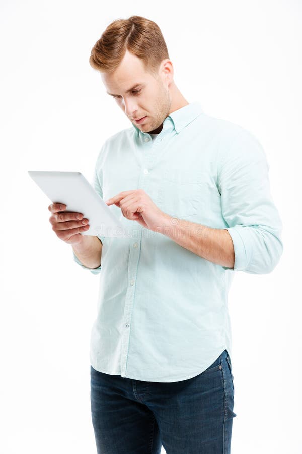 Portrait of a Young Man Using Tablet Computer Stock Image - Image of ...