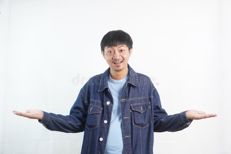 Portrait of a Young Man Open His Hand Isolated on White Background ...