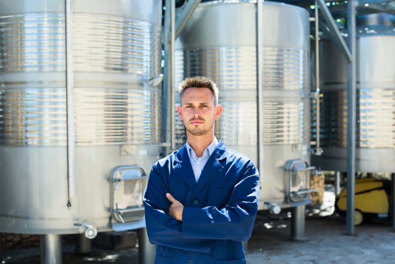 Portrait of Young Man Winery Worker Stock Photo - Image of equipment ...