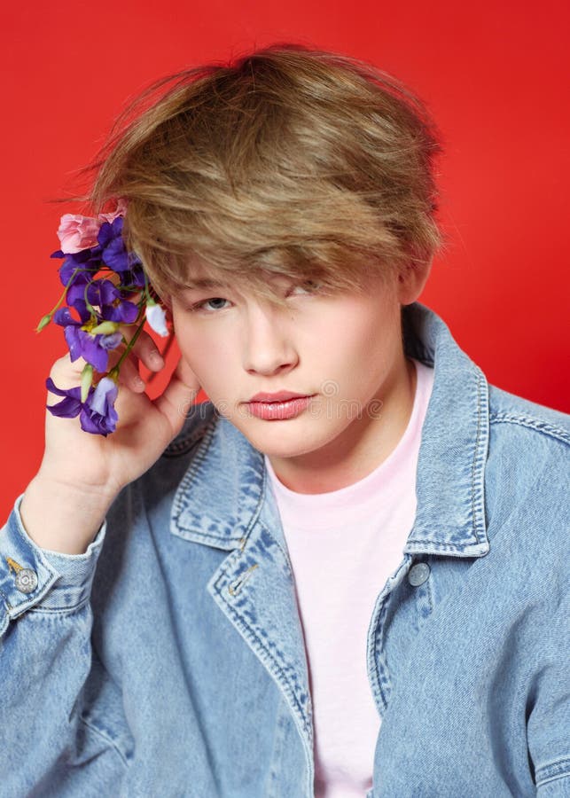 Portrait of Young Model Boy Stock Image - Image of stylist, flowers ...