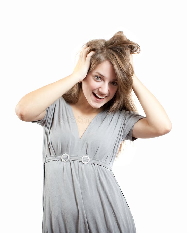 Portrait of Young Model in Grey Dress Stock Image - Image of looking ...