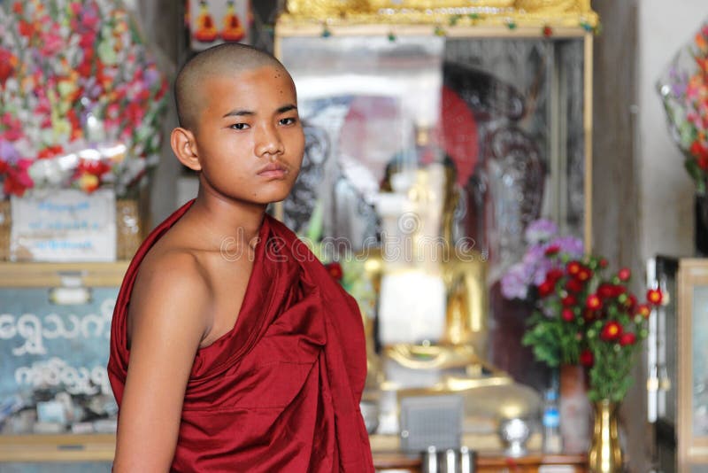 Young Monk with Pensive Expression Editorial Photo - Image of temple ...