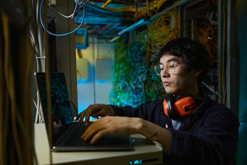 Young Asian Man Programming Server Stock Photo - Image of network ...