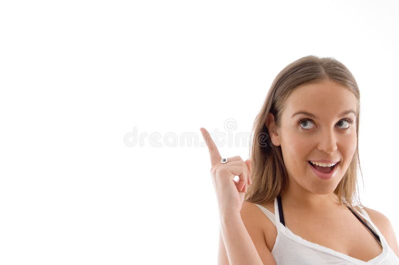 Young Man Pointing at Group of Friends Stock Photo - Image of copy ...