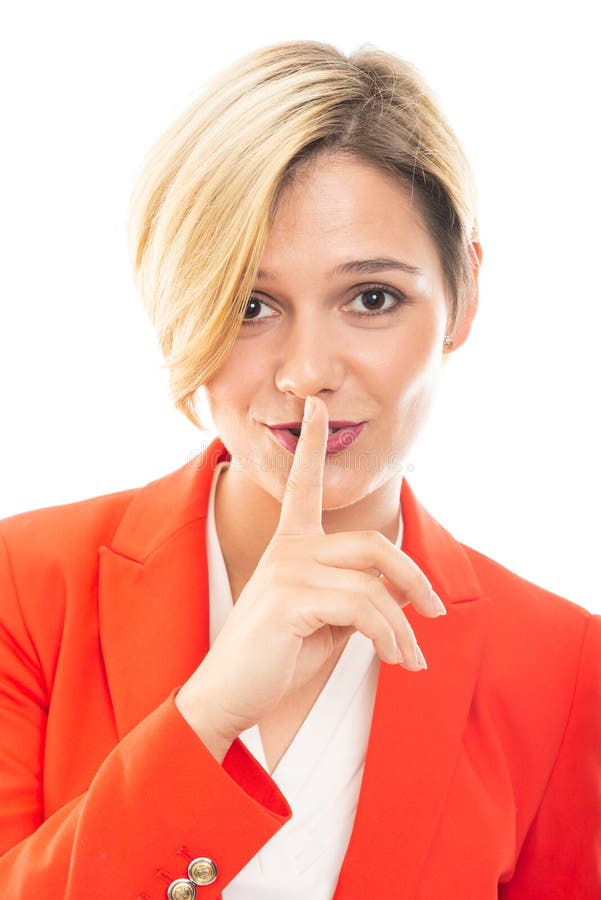 Portrait Of Young Pretty Business Woman Showing Silent Gesture Stock ... Portrait Of Young Pretty Business Woman Showing Silent Gesture Stock ...