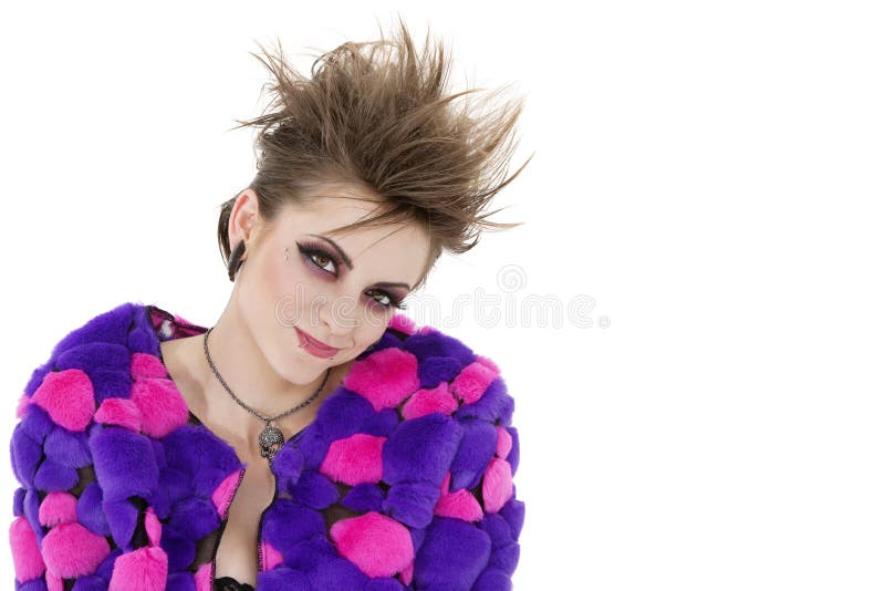 Young Punk Rock Woman Standing Over White Background Stock Photo ...