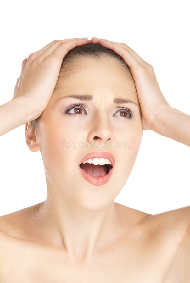 Portrait of a Young and Scared Woman Stock Photo - Image of cosmetics ...