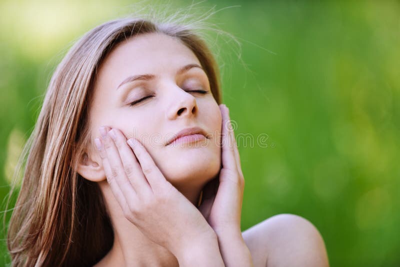 Portrait of Young Sleepy Woman Stock Photo - Image of enjoy, green ...