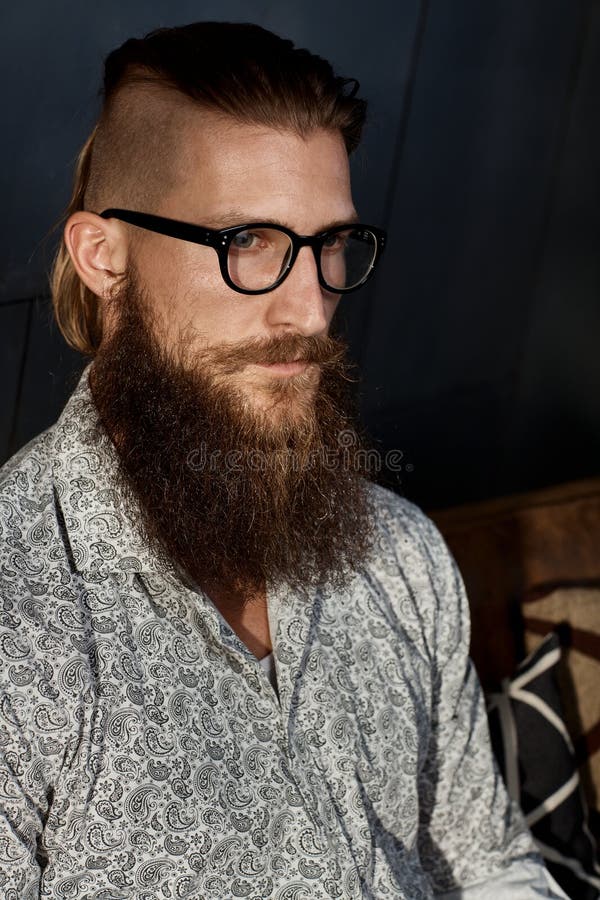 Portrait Of Young Smart Bearded Man In Glasses Stock Image Image Of
