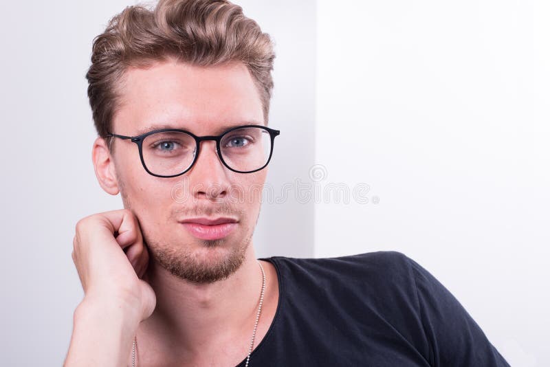 Portrait Young Smart Professional with Head on Hand Stock Photo - Image ...